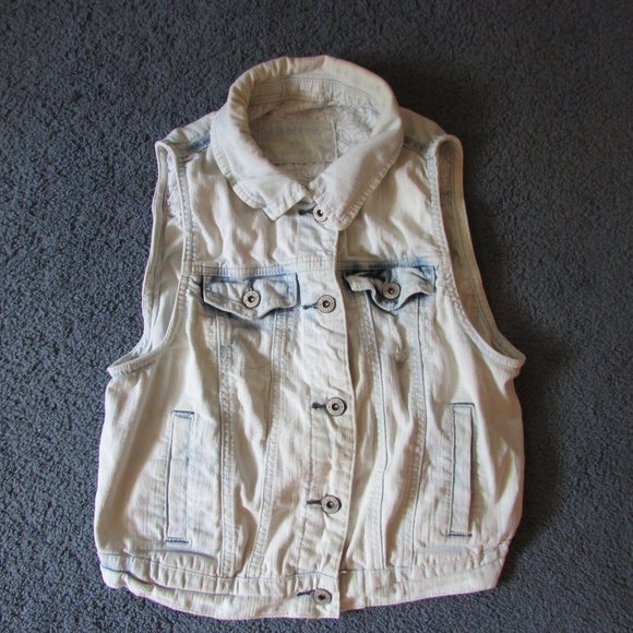 Vanity | Jackets & Coats | Vintage Vanity Medium Button Acid Wash Denim Vest Pockets Distressed ...